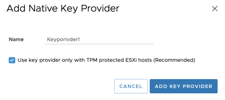 Enable vSphere Native Key Provider – VM Infrastructure